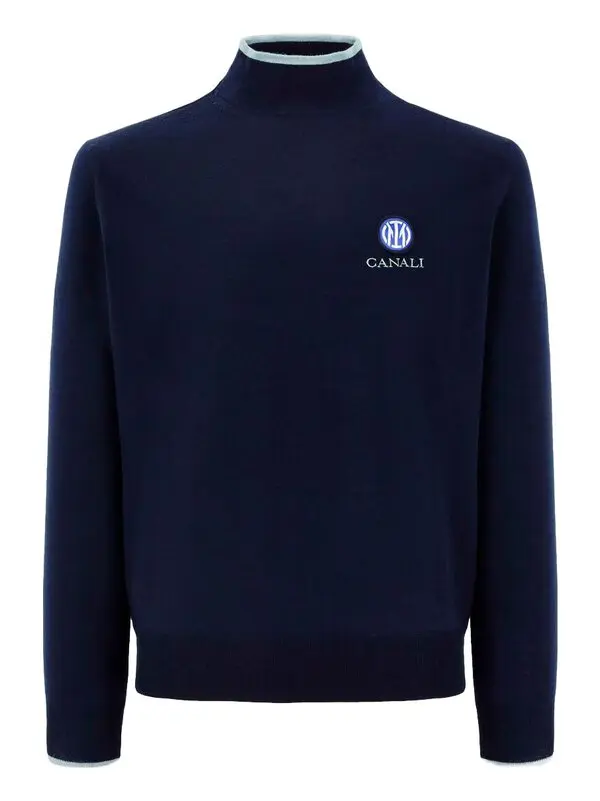 Canali Pure Wool Mock Neck Sweater - Blue