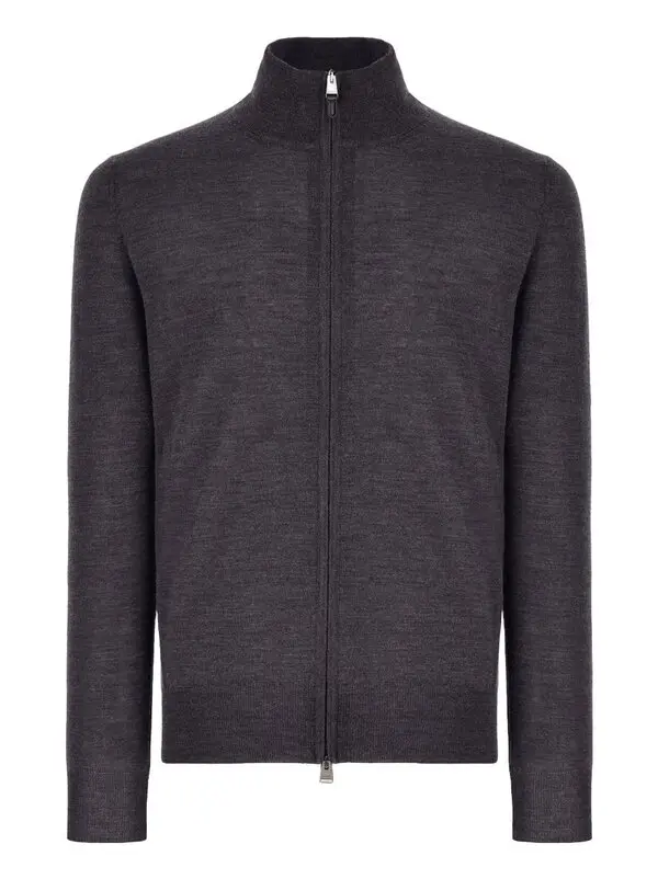 Canali Merino Wool Travel Cardigan - Grey