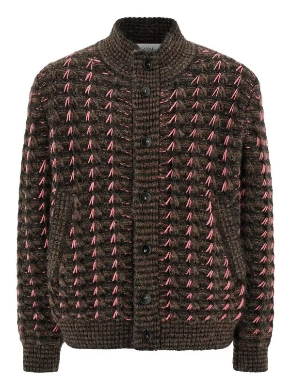 Canali Patterned Alpaca And Wool-blend Cardigan - Brown