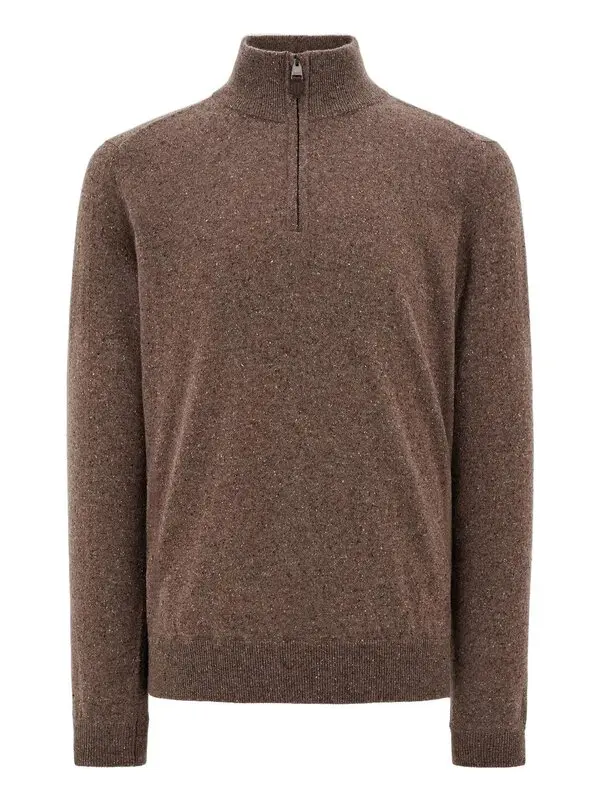Canali Wool, Viscose, And Silk Blend Mock Neck - Brown