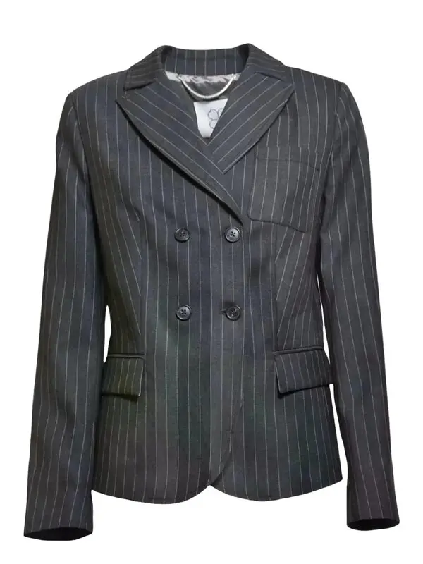 True Royal Pinstripe Pattern Double-breasted Blazer - Grey