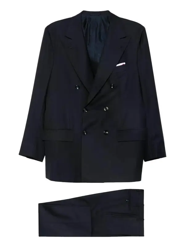 Kiton Double-breasted Wool Suit - Blue