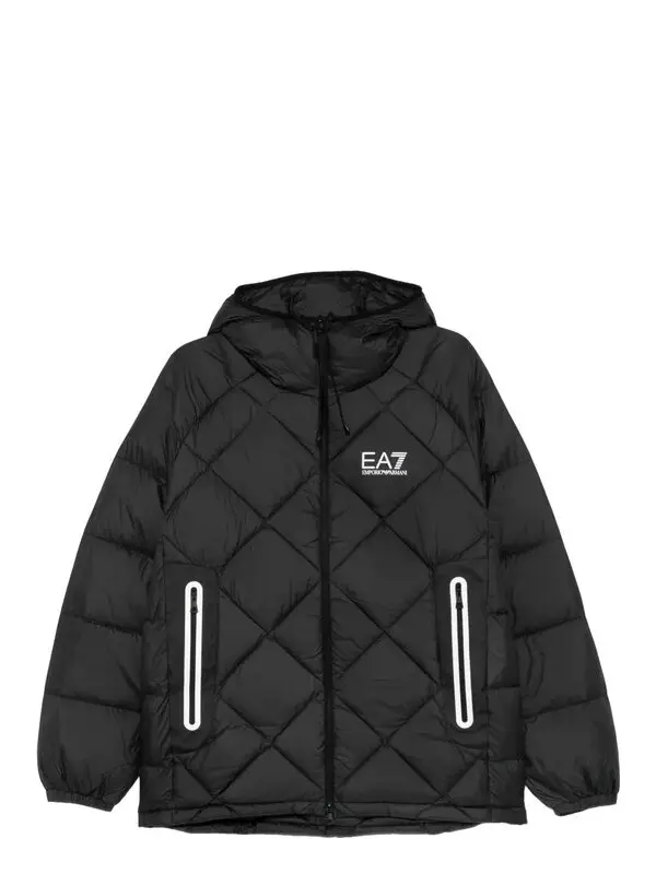 Emporio Armani Quilted Hooded Coat - Black