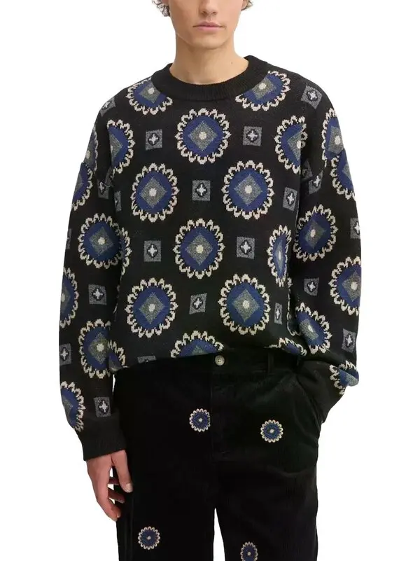 LES DEUX Geometric Print Sweater - Black