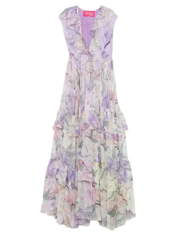 MIAU BY CLARA ROTESCU Floral Print Maxi Dress - Purple