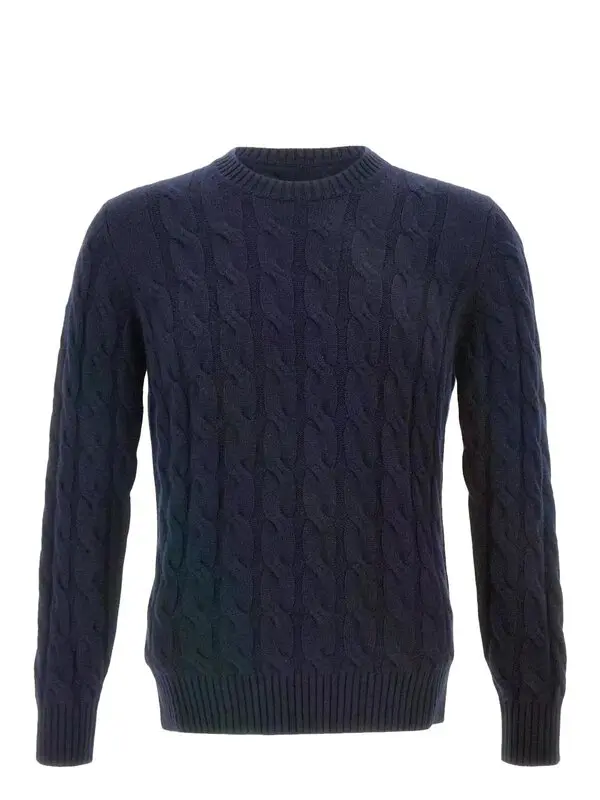 KANGRA Cable Knit Crew-neck Sweater - Blue