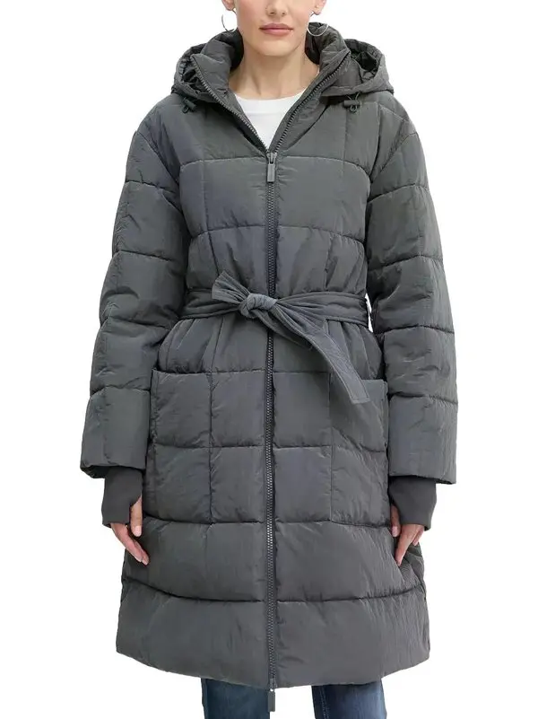 Armani Exchange Hooded Belted Quilted Coat - Grey
