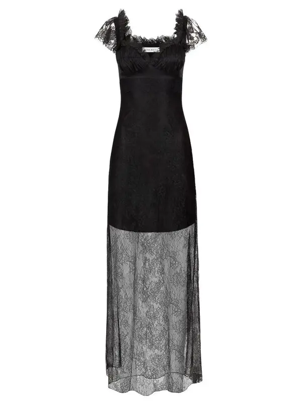 Nina Ricci Satin Lace Maxi Dress - Black