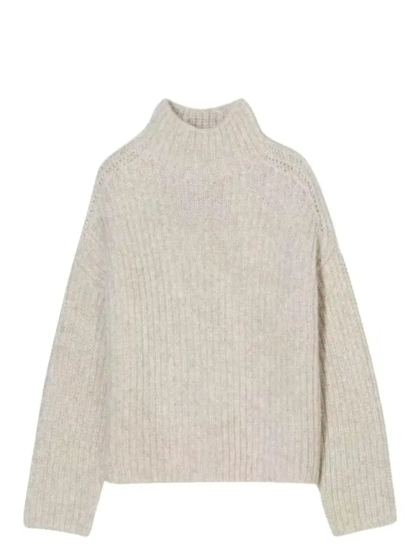 Closed High-neck Ribbed Sweater - Neutrals