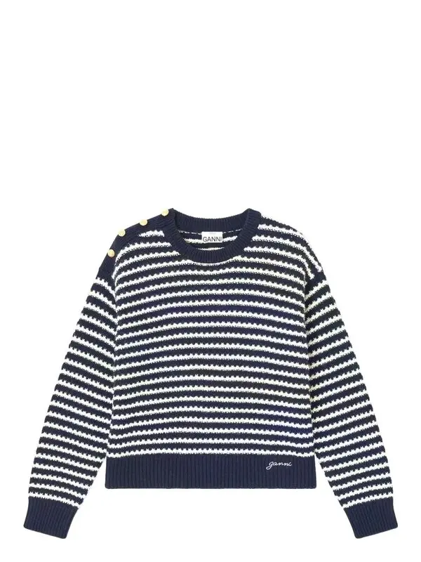 GANNI Striped Button-detailed Sweater - Blue