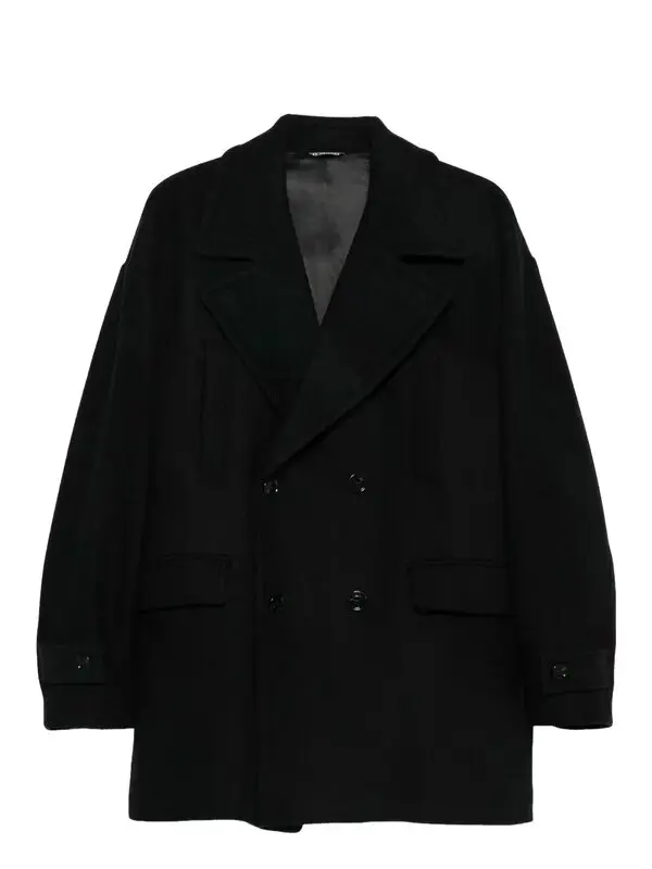 LES HOMMES Logo-plaque Pea Coat - Black