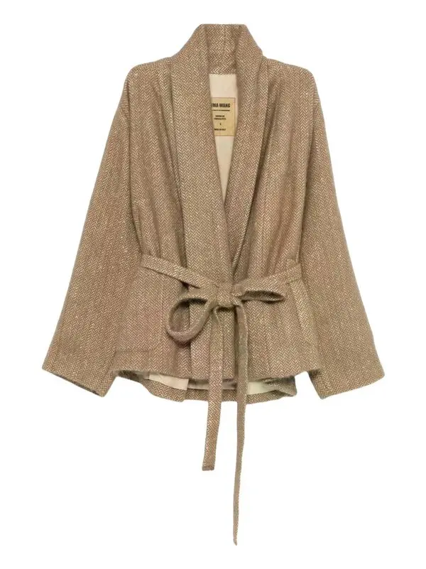 UMA WANG Herringbone Belted Jacket - Neutrals