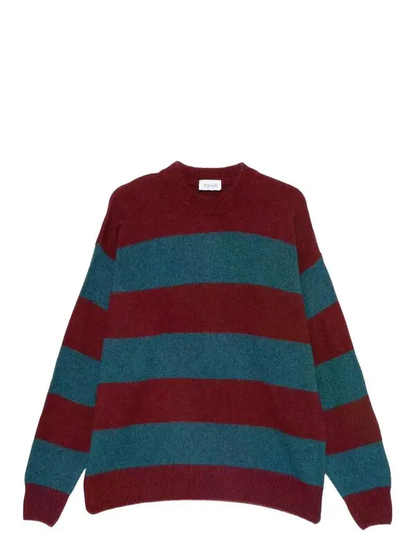 AMISH Striped Crew Neck Sweater - Red