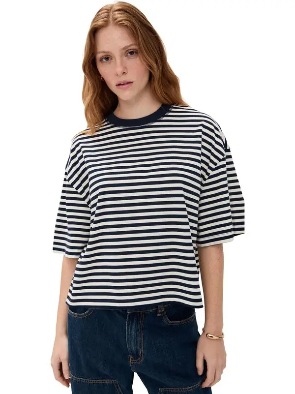 Lioness Bloom Short Sleeve - White Navy Stripe