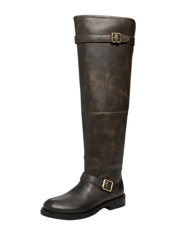 Simkhai Noah Leather Over-the-knee Boots - Distressed Chocolate
