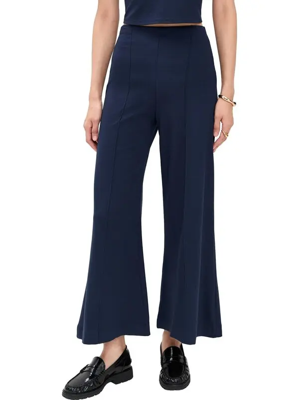 RIPLEY RADER Ponte Knit Cropped Wide Leg Pants - Navy