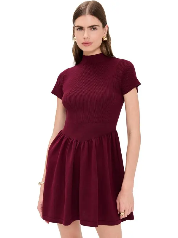 ANOTHER GIRL Contrast V-waist Knit Mini Dress - Burgundy