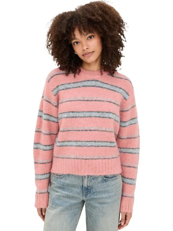 DUNST Hairly Striped Sweater - Soft Pink/brown