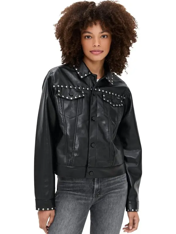 MOTHER The Bruiser Faux Leather Biker Jacket - Black