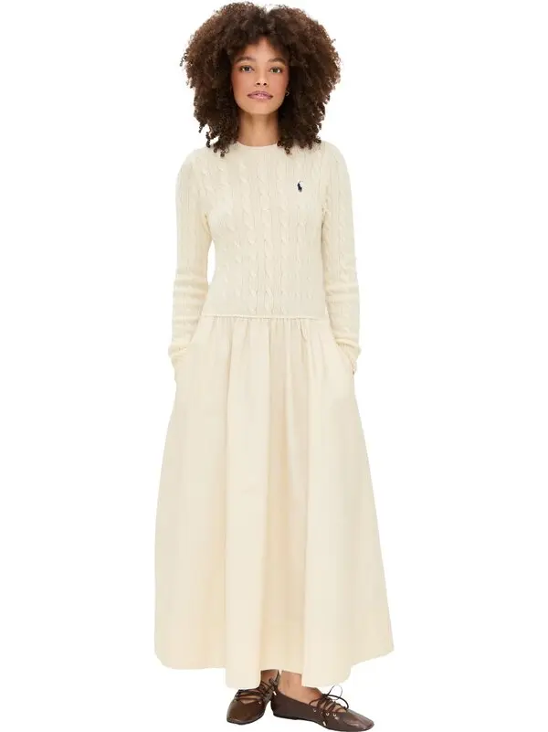 Polo Ralph Lauren Mixed Media Midi Dress - Authentic Cream