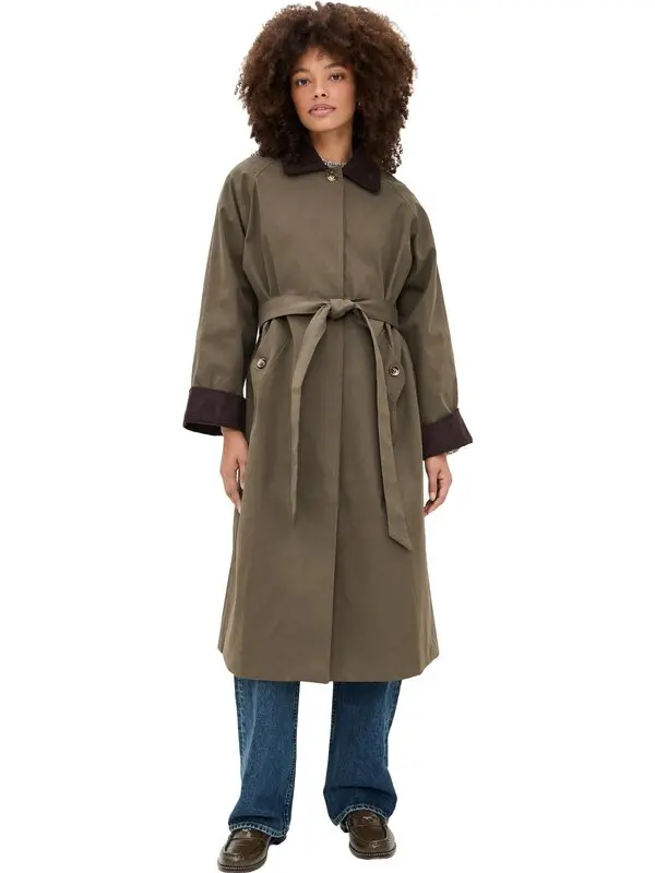 Moon River Corduroy-trimmed Trench Coat - Olive
