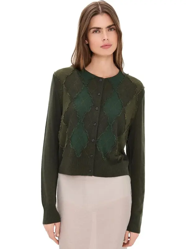 Vince Hand-cut Argyle Cardigan - Herba/forest/verde