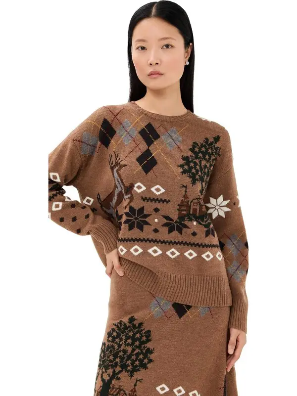 Monse Mixed Fair Isle Crew Neck Sweater - Khaki
