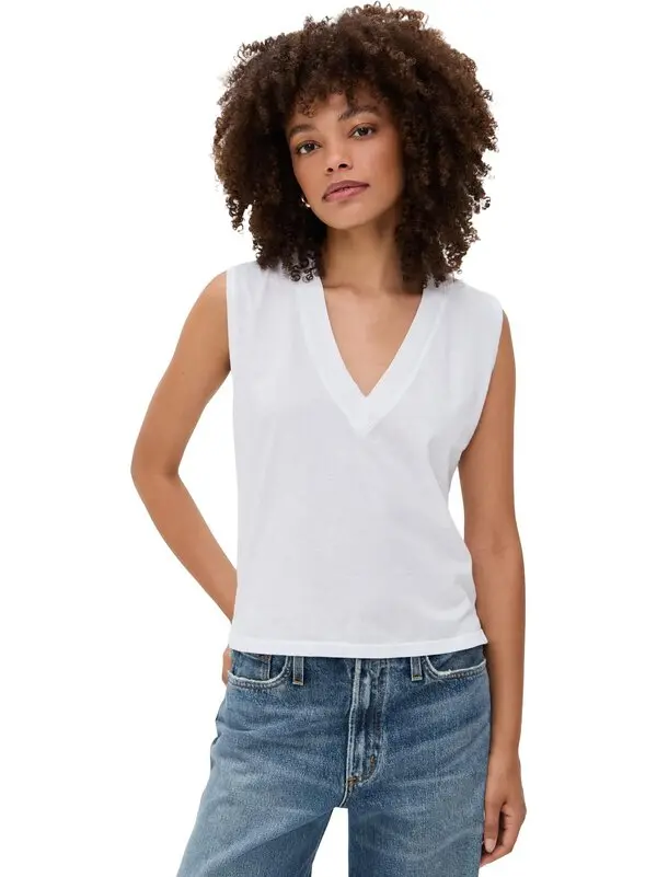PERFECTWHITETEE Margot Cotton Sleeveless V-neck Tee - White