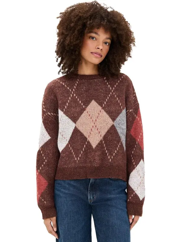 Moon River Argyle Pattern Knit Sweater - Brown Multi