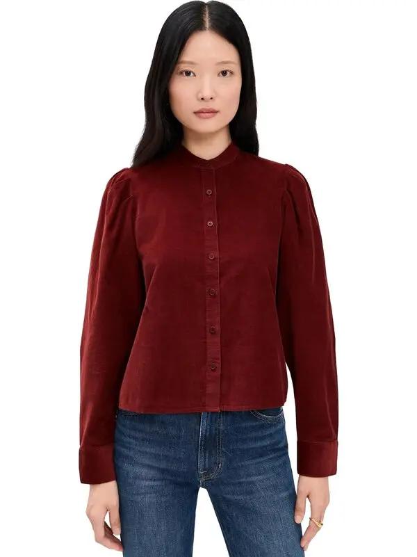 Madewell Puff-sleeve Corduroy Button-up Shirt - Deep Redwood