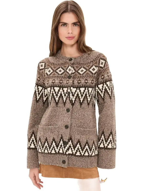Ralph Lauren Wool-blend Fair Isle Cardigan - Mushroom Multi
