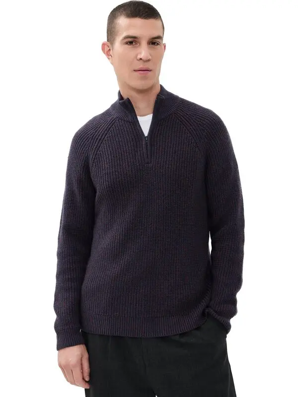 Marine Layer Inverness Quarter Zip Sweater - Navy/red