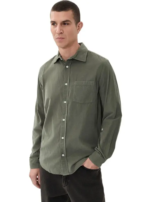 Onia Micro Corduroy Long Sleeve Button Down - Dark Sage