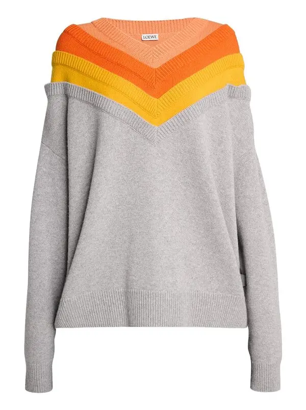 Loewe Layered V-neck Oversized Sweater - Light Ghos