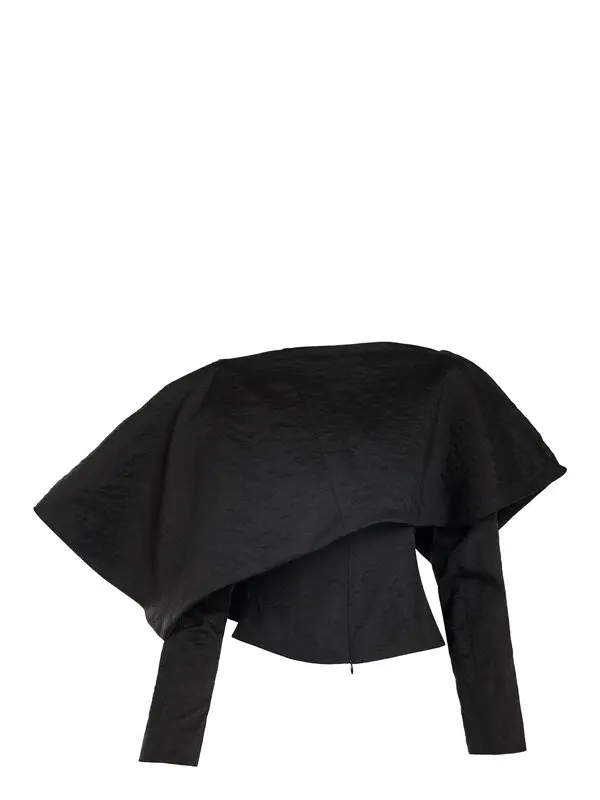 A.W.A.K.E. Mode Flax-blend Top With Folded Collar - Black