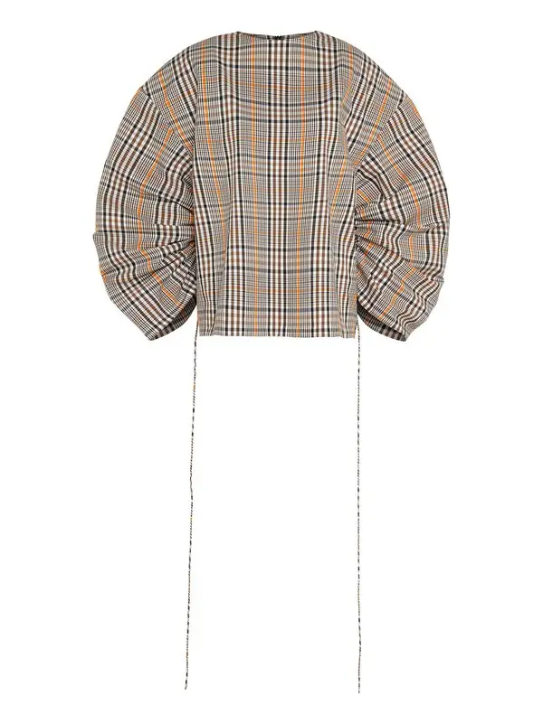 A.W.A.K.E. Mode Puff-sleeve Cotton-blend Top - Plaid