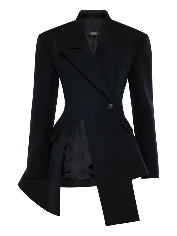 A.W.A.K.E. Mode Asymmetrical Wool Blazer - Navy
