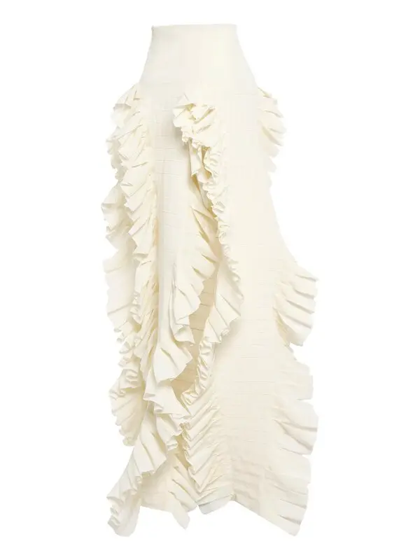 A.W.A.K.E. Mode Pleated Cotton-linen Laminary Maxi Skirt - Off-white