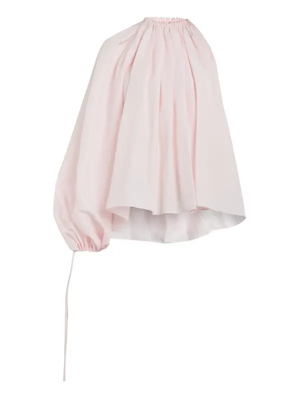 A.W.A.K.E. Mode One-shoulder Linen-blend Top With Drawstring Detail - Light Pink