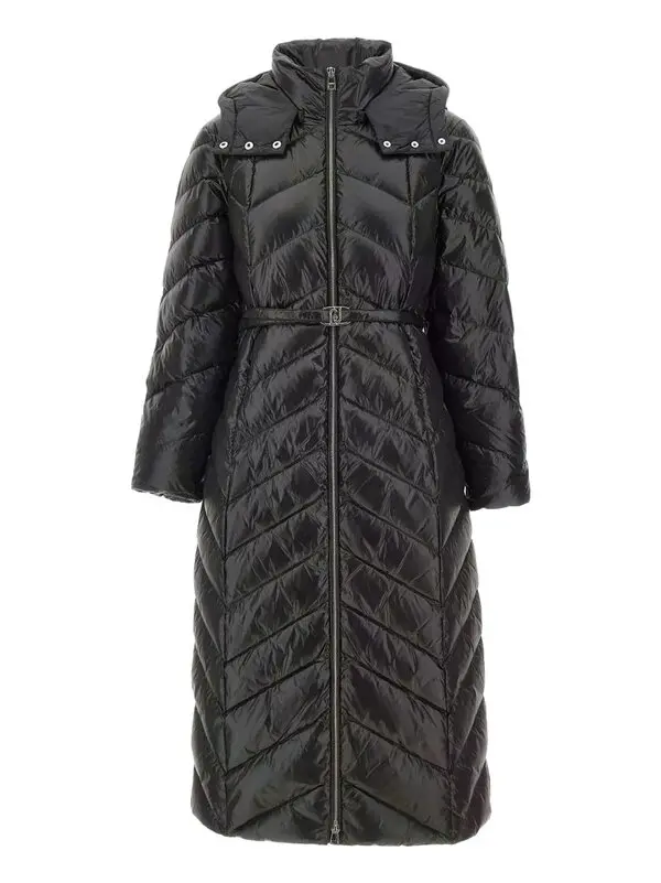 Liu Jo Quilted Herringbone Coat With Removable Hoodie - Black