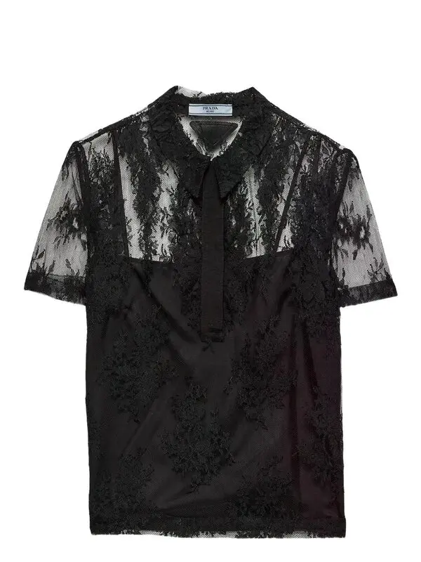 Prada Lace Polo Top - Black