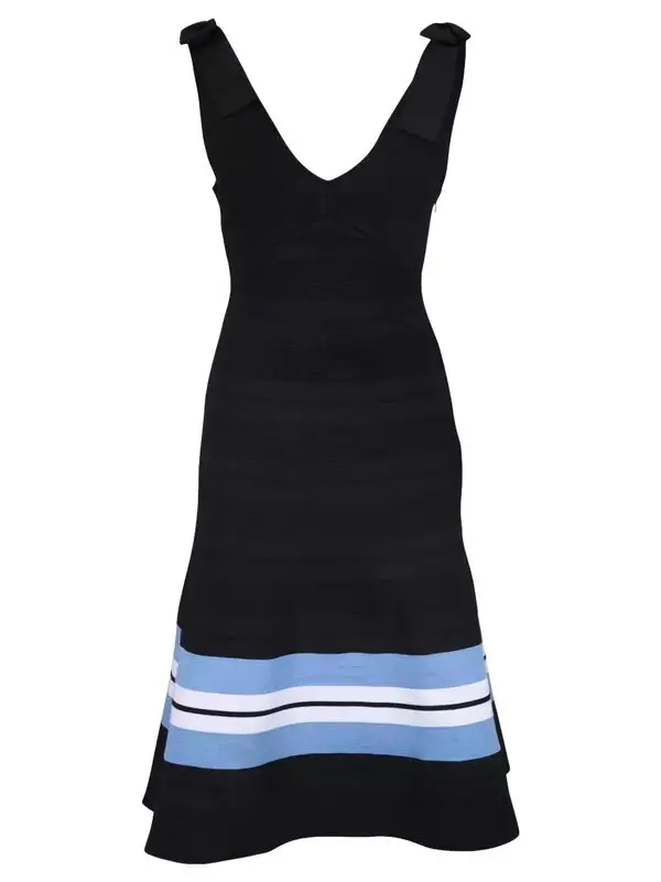 Carolina Herrera Striped V-neck Dress With Bow Detail - Black