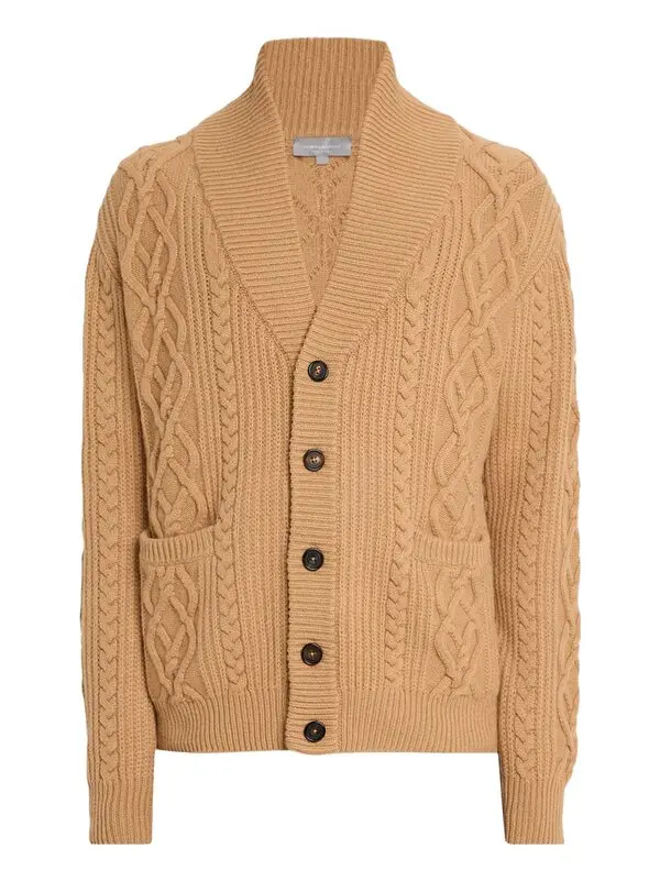 Bergdorf Goodman Cable Knit Shawl Cardigan - Tortilla