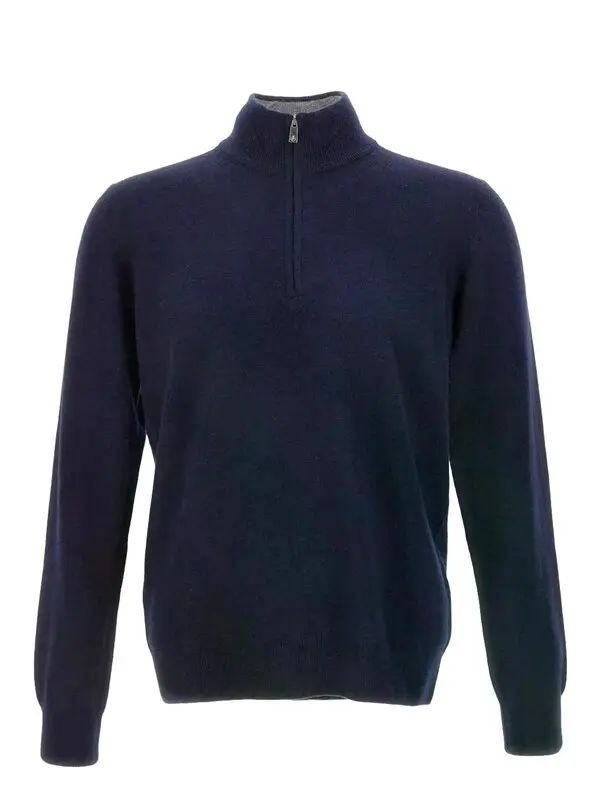 DELLA CIANA Zip Stand-up Collar Sweater - Blue