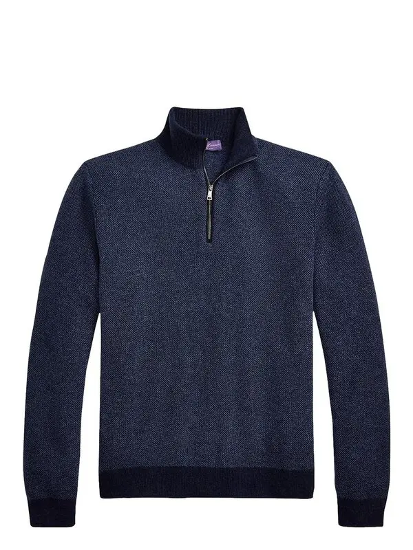 Ralph Lauren Cashmere Half-zip Sweater With Suede Trim - Navy