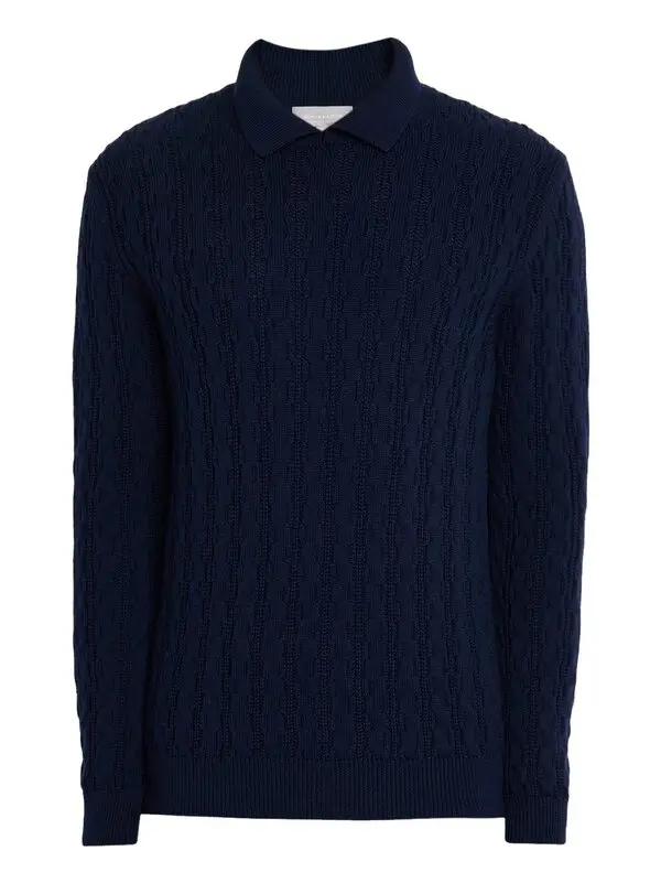Bergdorf Goodman Merino Wool Knit Polo Sweater - Navy/blue