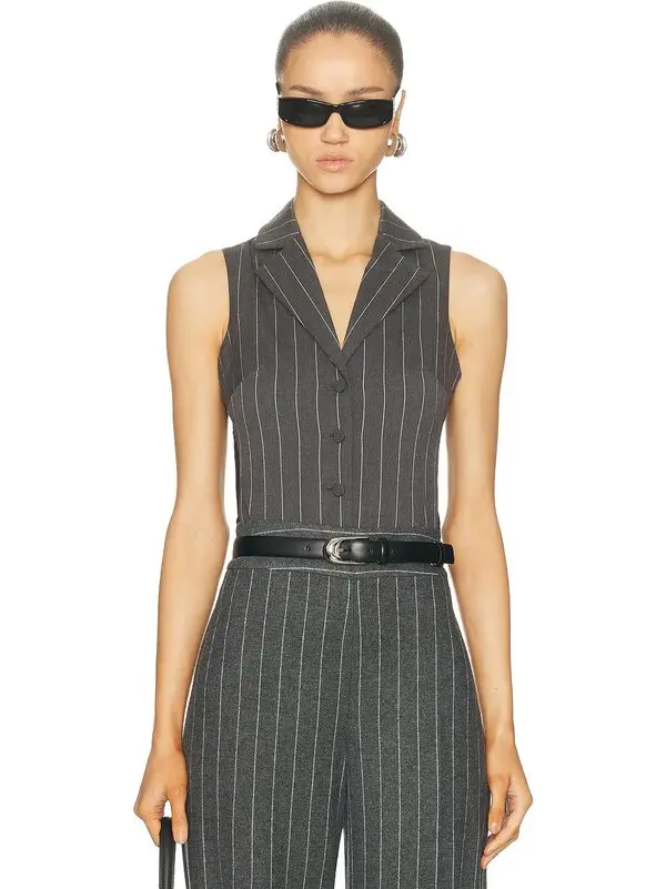 FLEUR DU MAL Maxwell Bodysuit - Dark Grey Pinstripe