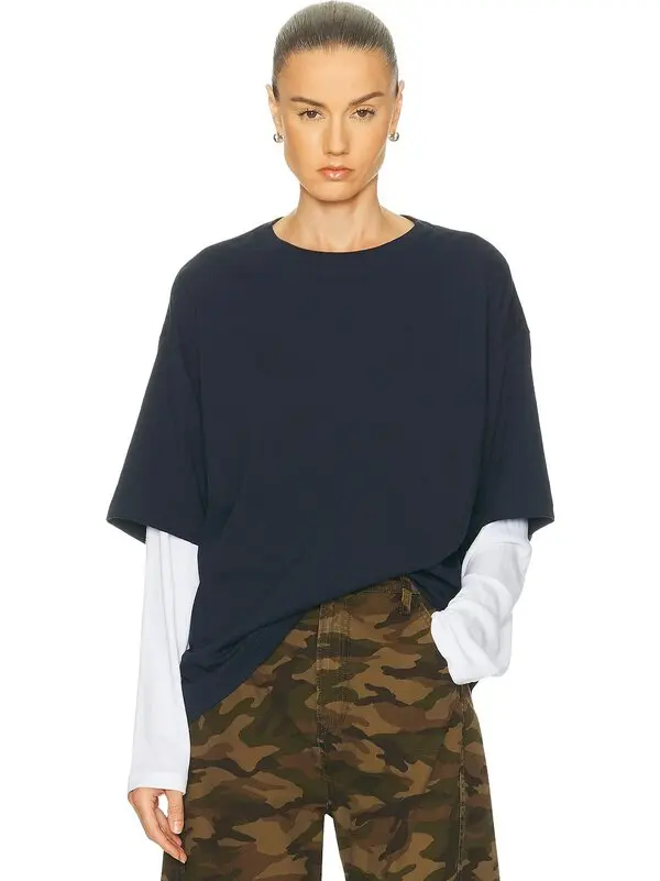 GRLFRND Layered Long Sleeve Tee - Navy & White