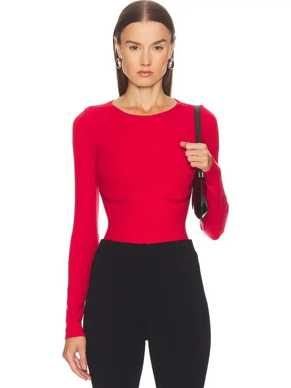 FLEUR DU MAL Hourglass Ribbed Long Sleeve Bodysuit - Rouge