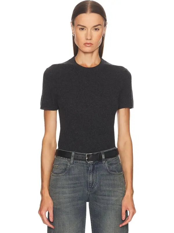 Alexander Wang Short Sleeve Crewneck Knit Logo Tee - Charcoal